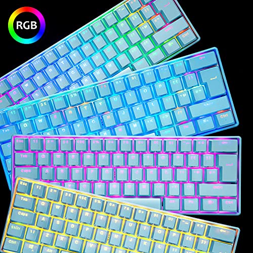 60% Mechanical Gaming Keyboard Mini Portable with RGB Backlit Full Anti-Ghosting 61 Key Ergonomic Metal Plate Wired Type-C USB Waterproof for Typist Laptop PC Mac Gamer(Blue Keycap/Blue Switch)