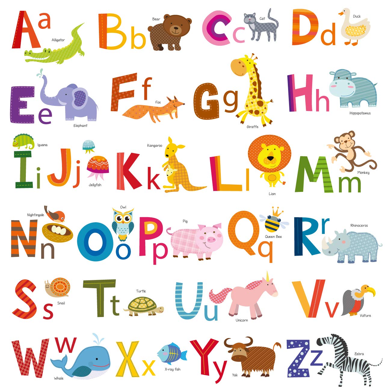 DECOWALL DA-1503A Animal Alphabet ABC Kids Wall Stickers Wall Decals Peel and Stick Removable Wall Stickers for Kids Nursery Bedroom Living Room d?cor