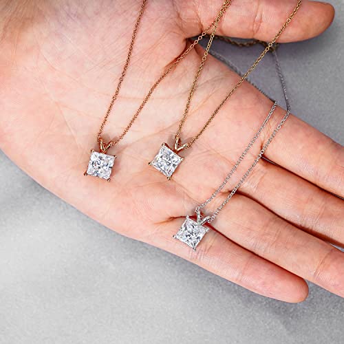 Amazon Collection Yellow-Gold-Plated Sterling Silver Princess-Cut Solitaire Pendant Necklace made with Infinite Elements Cubic Zirconia (8mm), 18"