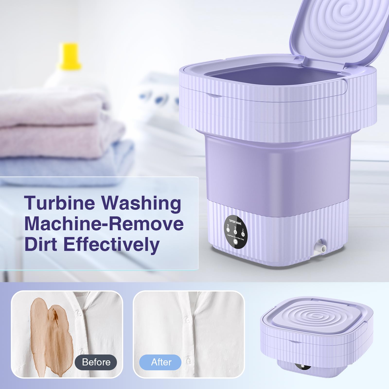 Portable Washing Machine, 10L Foldable Washer Machine, 3 Modes Deep Clean Small Item Baby Clothes Pet Supplies Underwears Socks Towels Suitable for Apartment Laundry Camping Travel