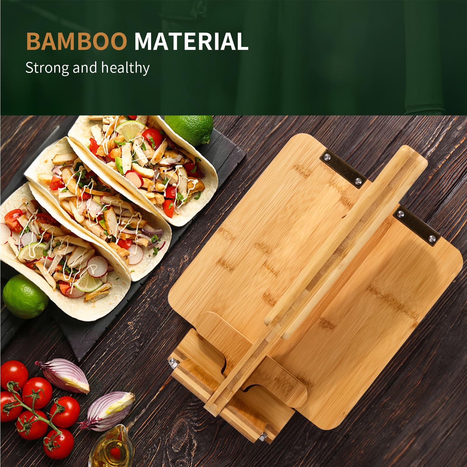 Ackitry Bamboo Tortilla Press 10 Inch, Square Tortilla Maker with 60 PCS Parchment Paper and Dough Scraper, Mexican Tortillera Presser for Homemade Tortillera, Pataconera, and Dough Press (4.5โ- 10")
