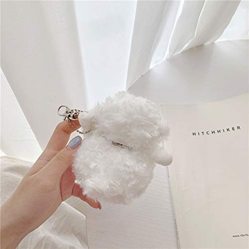 Rertnocnf Compatible with Earbuds Case Airpods 1 & 2, Kids Teens Girls Cute Plush White Sheep Wireless Earphone Protector Keychain