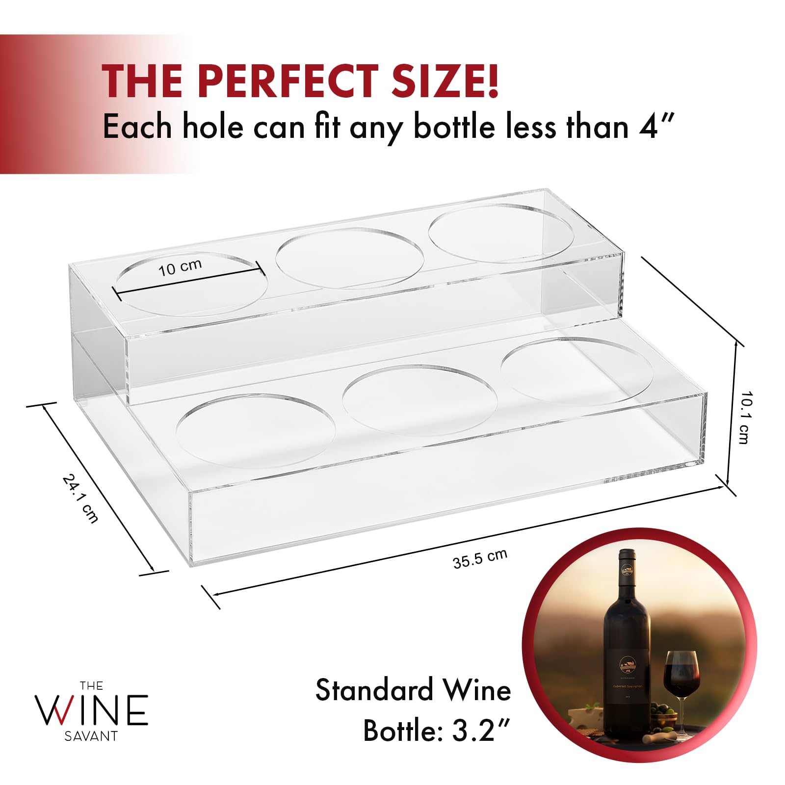 Acrylic Bottle Holder, Coffee Syrup Rack Display Case | 2-Tiered 6 Bottle | Wine Bar Bottle Rack, Clear Shelf Rack for Kitchen, Countertop, Fridge Pantry Storage Organizer - Wine, Soda, Cans, Liquor