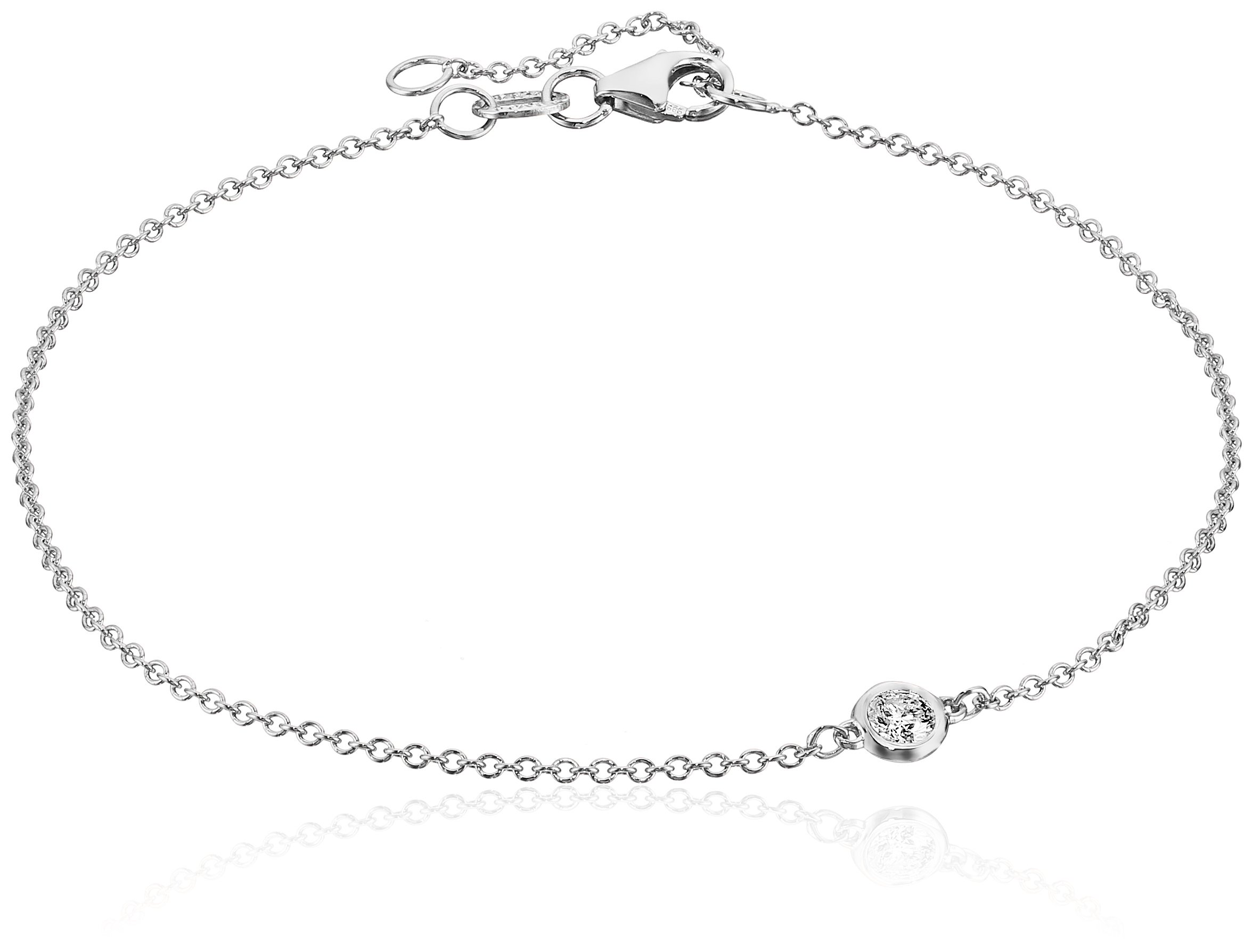 Amazon Collection 14k White Gold Solitaire Bezel Set Diamond with Lobster Clasp Strand Bracelet (1/10cttw, J-K Color, I2-I3 Clarity)