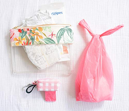 Oh Baby Bags Dirty Diaper Bag Dispenser, Clip On Bag Holder Attaches to Any Diaper Bag, 48 Count Large Tie Handle Bags,
