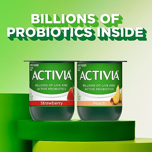 ACTIVIA Probiotic Lowfat Yogurt, Variety Pack, Peach & Strawberry, Non-GMO Project Verified, 4 Oz, Pack of 12