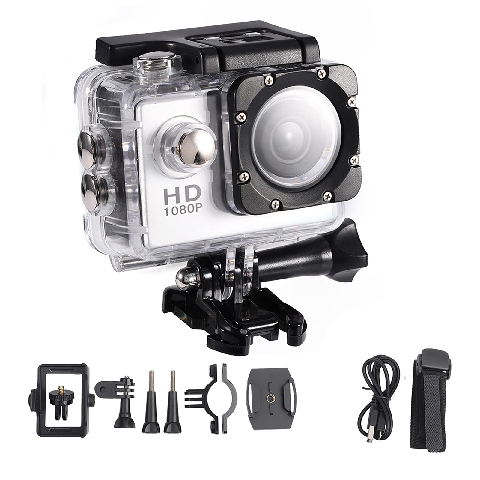 Action Camera 12MP Waterproof 30m Outdoor Sports Video Camera 1080P Full LCD Mini Camcorder with 900mAh Rechargeable Batteries and Mounting Accessories Kits(Silver)