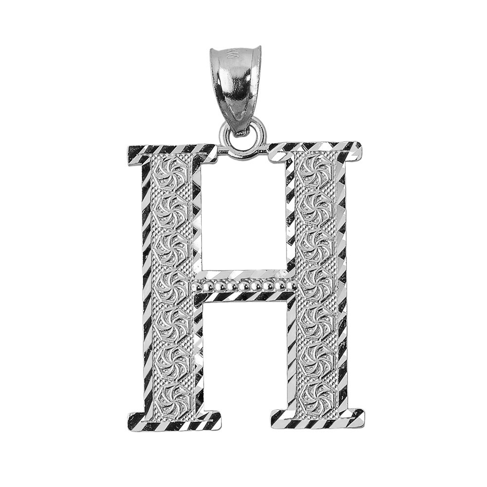 925 Sterling Silver Initial Letter H Charm Pendant, 1.25"