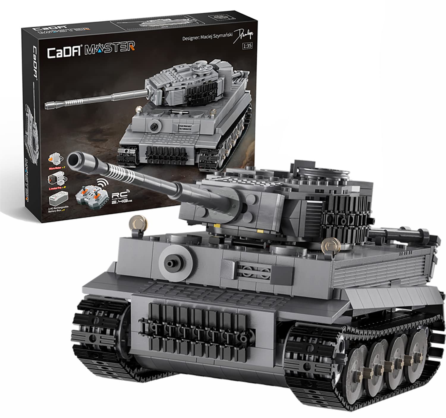 dOMOb Tiger WWII German Tank Building Kit – 2.4G Remote Control Battle Army Build Set – 1:35 RC Tank Model – CaDA Bricks Toy for 14+ Kids & Adults – 925 Building Blocks – for Boys, Hobbyist, Collector