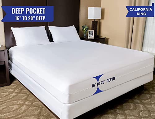 California King Mattress Protector Bedbug Waterproof Zippered Cover - Deep Pocket Fits up to 20" Depth - Hypoallergenic Premium Quality Encasement Protects Against Dust White