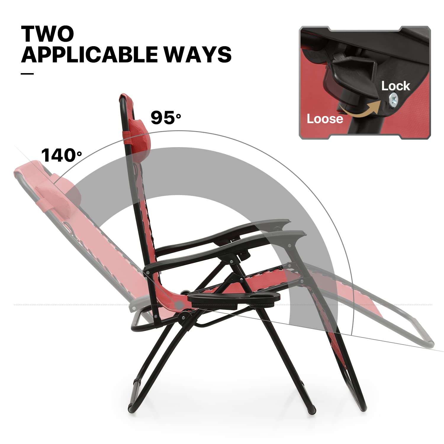 MoNiBloom 3PCS Leisure Chairs Table Set Outdoor Furniture Zero Gravity Chairs Recliner Adjustable Folding Lounger for Pool Patio Camping Yard Beach Vacation, 330lbs Capacity, Maroon