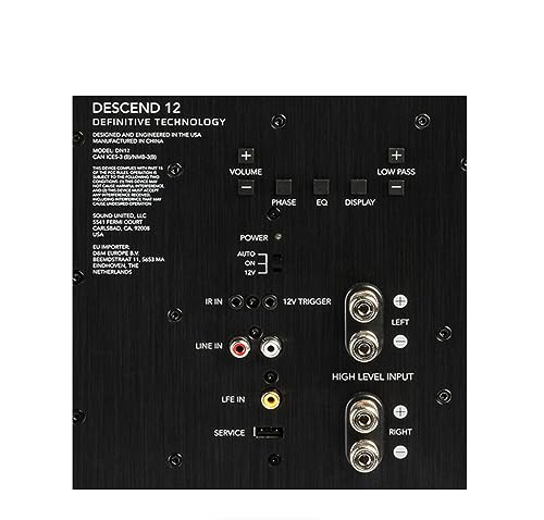 Definitive Technology Descend DN12 12" Subwoofer (2021 Model) - Optimized for Movies and Music, New 3XR Architecture, 1500W Peak Class H Amplifier & (2) Pressure-Coupled 12" Bass Radiators, Black