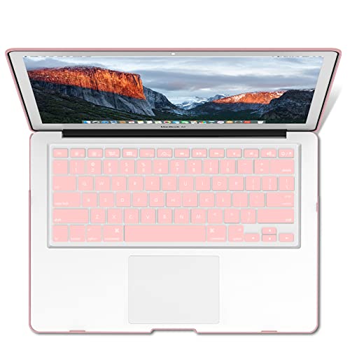 IBENZER Compatible with Old Version MacBook Air 13 Inch Case (2010-2017 Release). Models: A1466 / A1369, Plastic Hard Shell Case with Keyboard Cover for Mac Air 13, Rose Quartz, A1301RQ+1