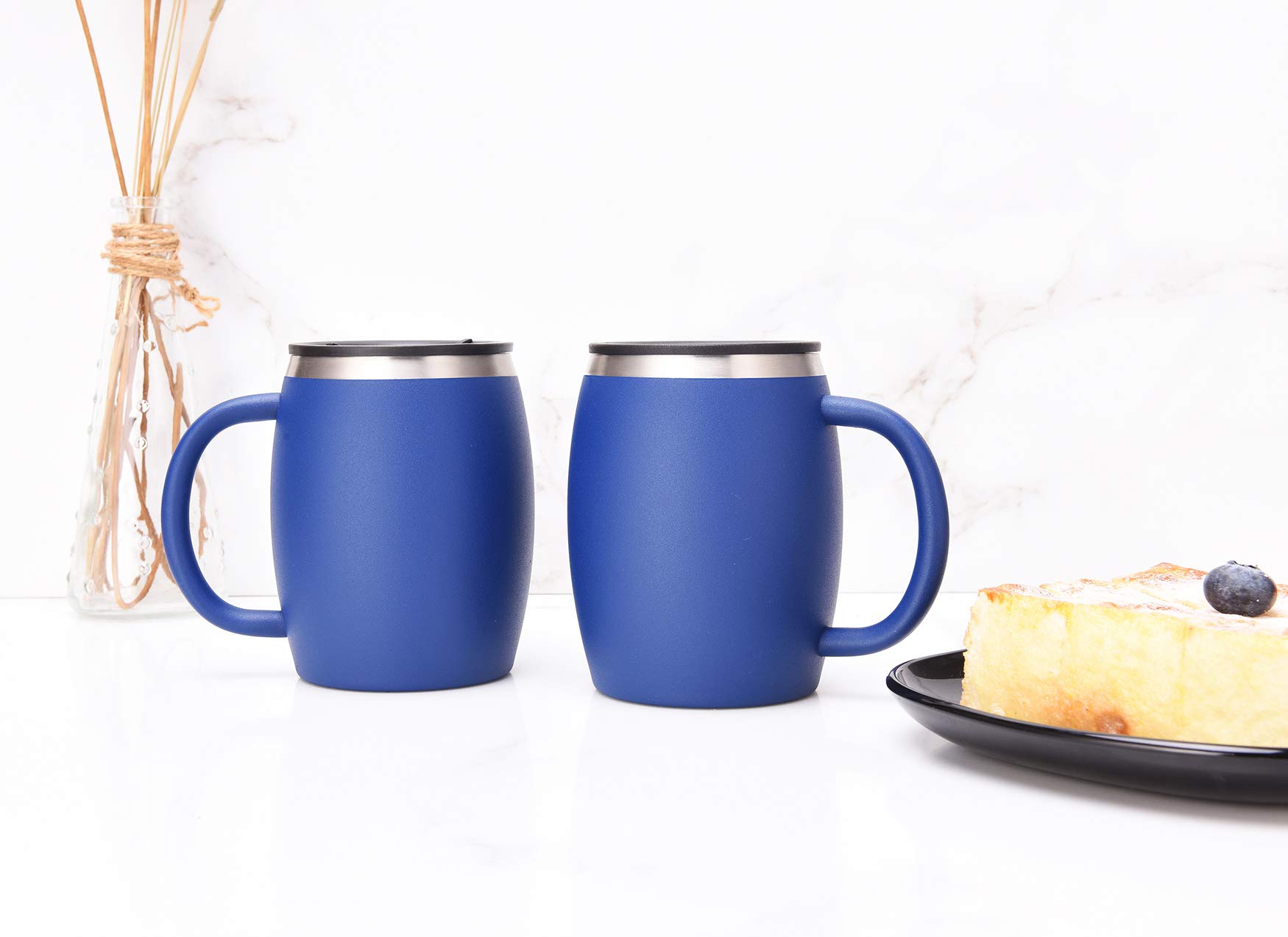CHILLOUT LIFE Stainless Steel Insulated Coffee Mugs Set of 2 (14oz) β Double Wall Coffee Cups With Spill Resistant Lid & Strong Handle β Shatterproof Cups for Cold Drinks & Hot Beverages