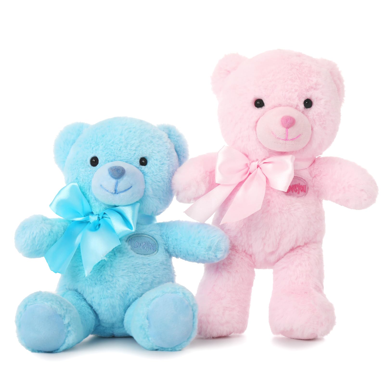 Tezituor 2 Pack Pink and Blue Teddy Bear, Small Teddy Bear Stuffed Animal Plush for Christmas Valentines Day Baby Shower Birthday, Cute Pink Blue Bear Stuffed Animal for Girl Boy