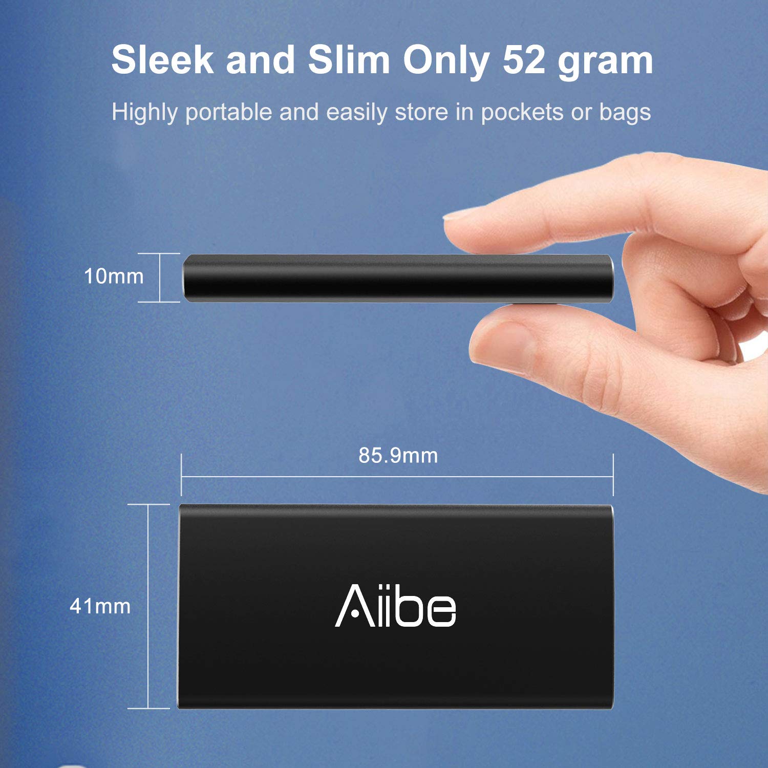Aiibe External Portable SSD 500GB - Up to 500MB/s - USB-C, USB 3.1 External Solid State Drive 500GB 500G USB SSD Drive for PC Laptop, Mac, Xbox and PS4 - Black