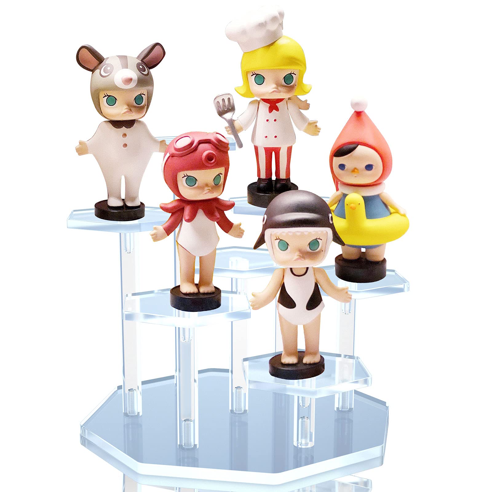 Acrylic Display Stand for Figures, Collectibles, Toys and Dolls, Jewelry, Action Figures Collection Organizer Holder, Cosmetic Items Display Risers, 7-Tier. (Clear)