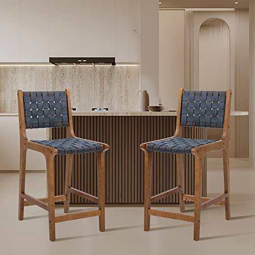 CangLong, Set of 2,Dark Grey Counter Stool Barstool 24 Inch Seat Height Faux Leather Straps