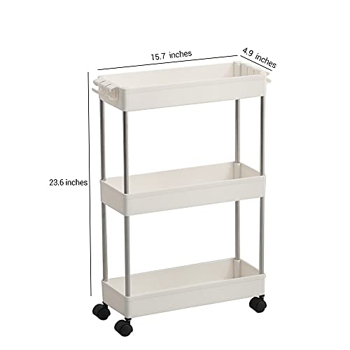 Slim Storage Cart, DILUOOU 3 Tier Rolling cart Bathroom Storage Shelving Organizer Slide Out Storage Cart for Kitchen Bathroom Laundry Narrow Place