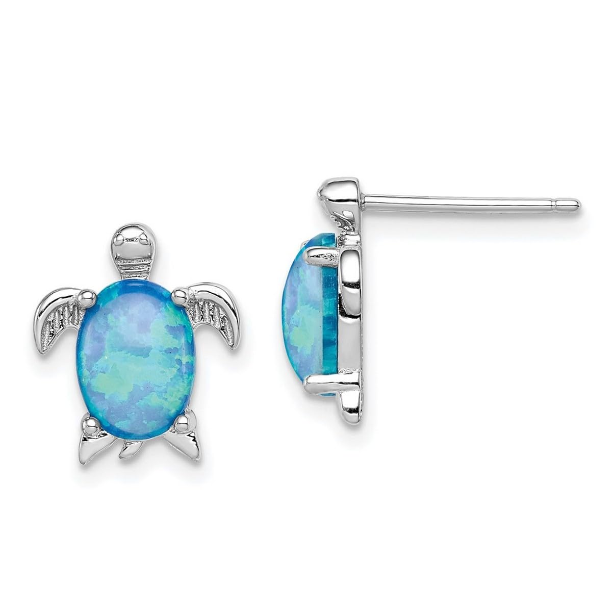 925 Sterling Silver Polished Simulated Opal Turtle Post Earrings Measures 12x10mm Wide Jewelry for Women