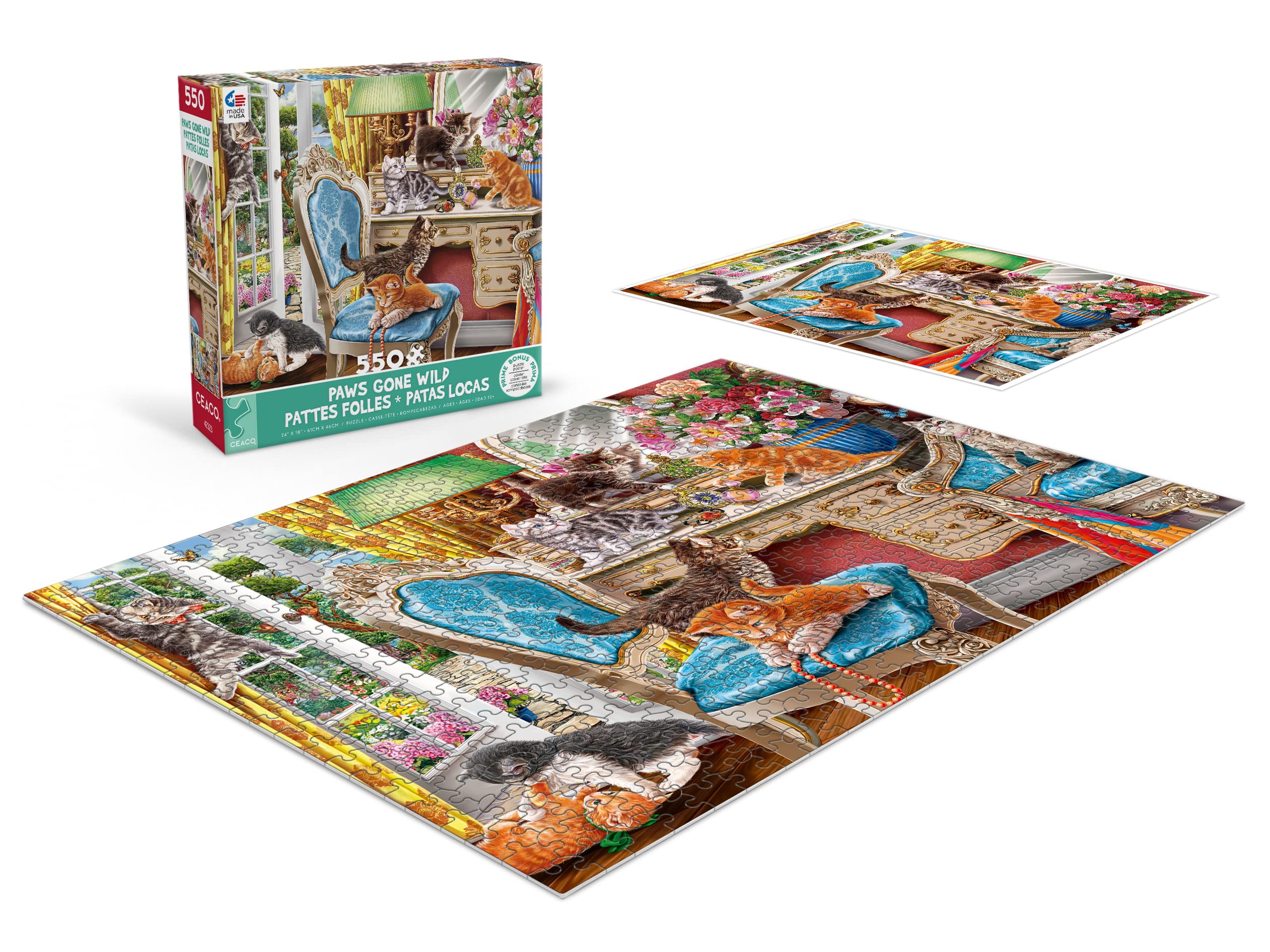 Ceaco - Paws Gone Wild - Kittens in The Bedroom - 550 Piece Jigsaw Puzzle