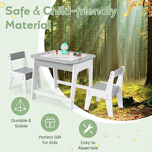 INFANS Kids Table and Chair Set, 3 in 1 Wooden Activity Table with Removable Tabletop, Blackboard and Whiteboard for Toddlers Arts Crafts Drawing Reading Playing, Playroom Nursery