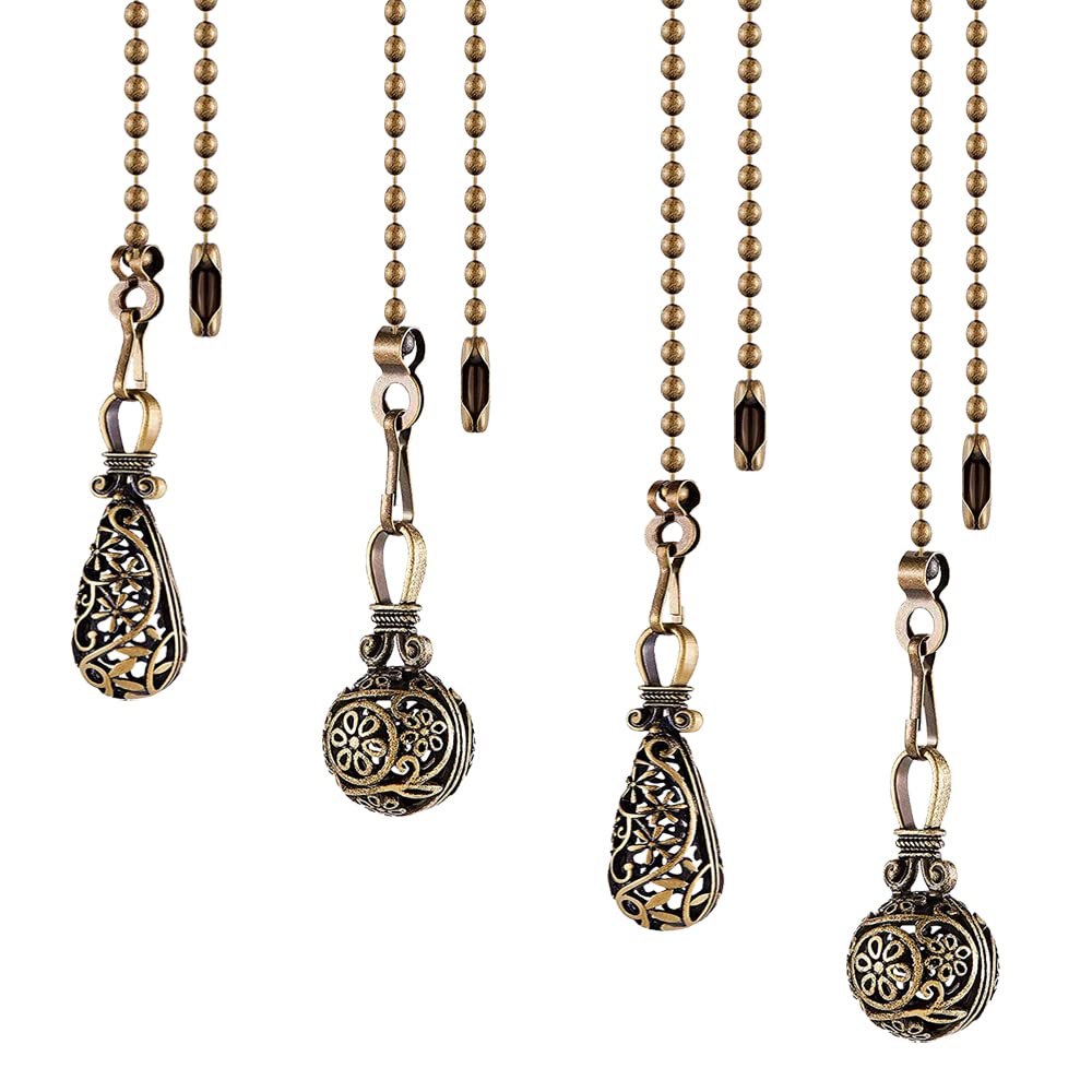 4PCS Ceiling Fan Pull Chain, Vintage Hollow Ceiling Fan Pulls Chain Extension, Ceiling Fan Pull Chain Ornaments, Light Pull Chain with 12 inch 3.2mm Diameter Beaded Ball Fan Pull Chain Extender