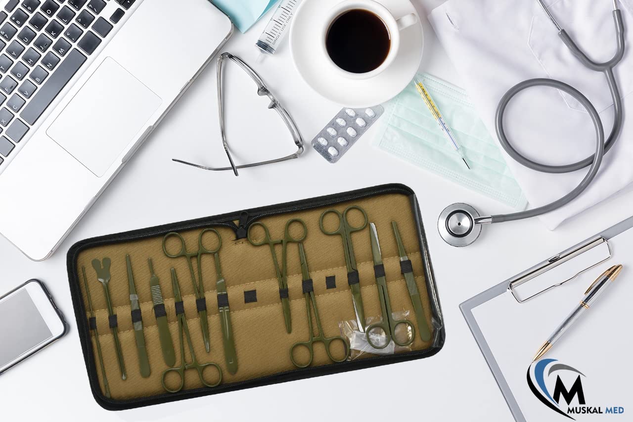 MuskalMed Advanced Dissection Kit - 24 Pieces Total. High Grade Stainless Steel Instruments Perfect for Anatomy, Biology, Botany, Veterinary and Medical Students 11 Bonus Scalpel MLT-03