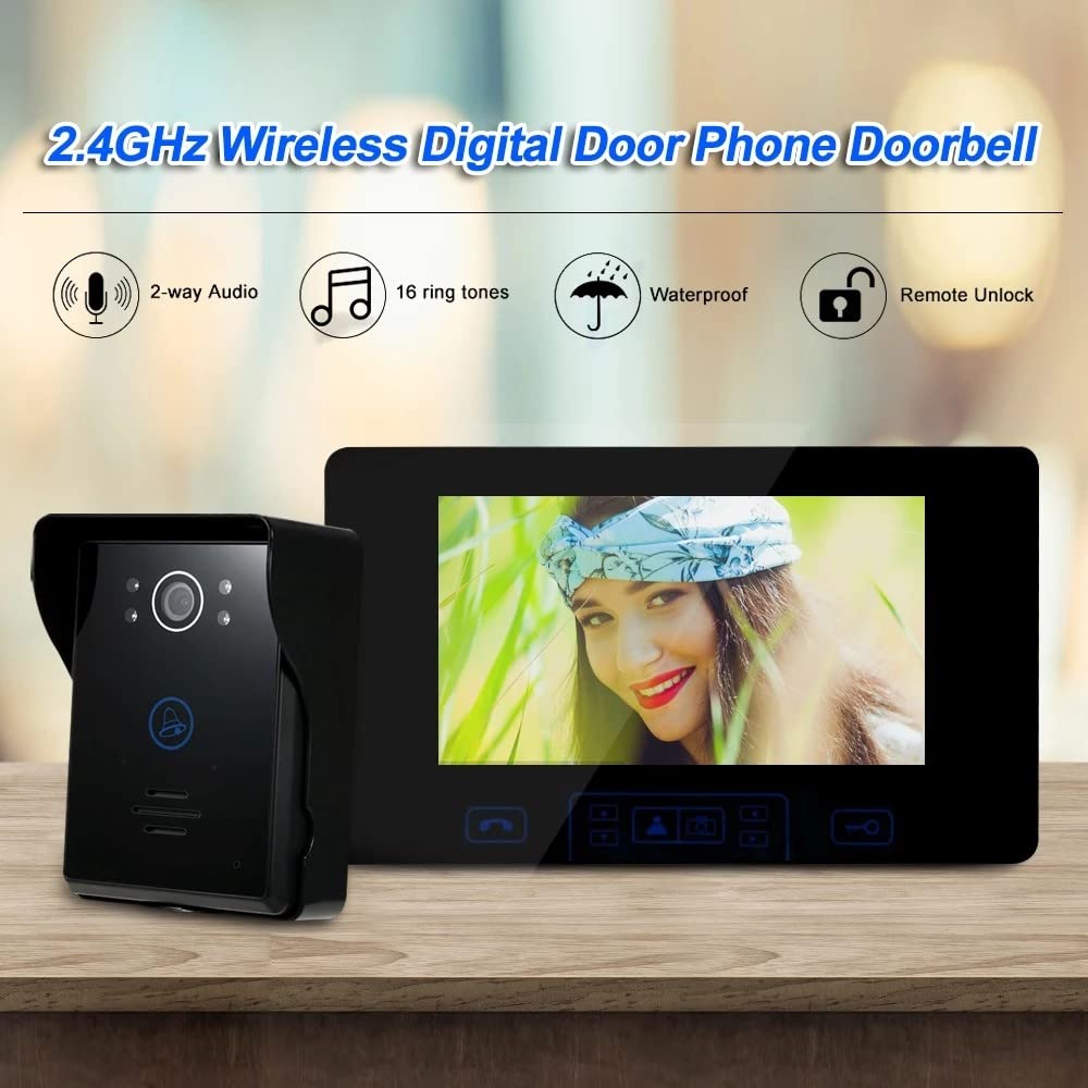 ANJIELO SMART Video Intercom 2.4GHz Wireless 7''Touch Key Screen Video Door Phone Intercom Access Control System Doorbell Night Vision