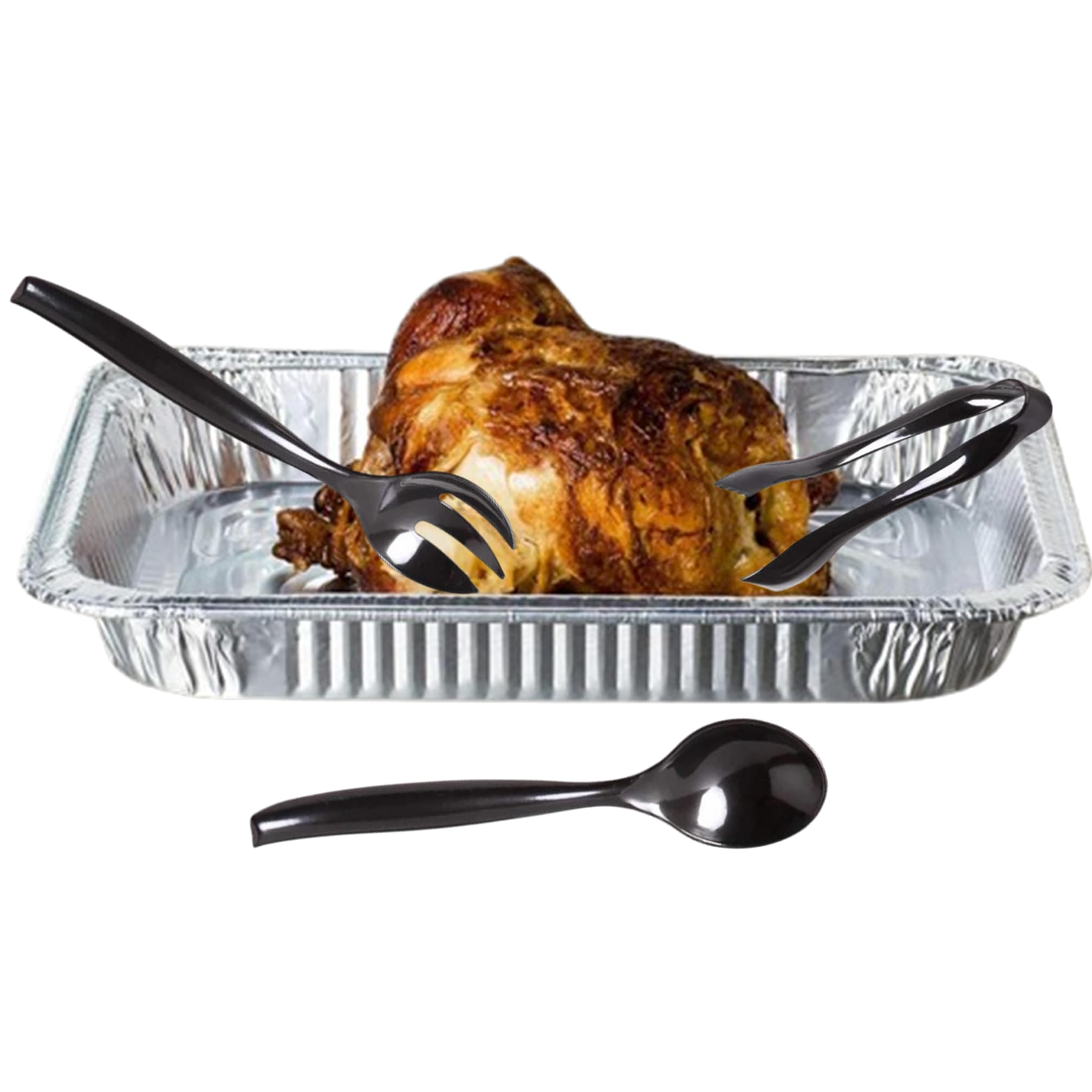 Durable Full Size Deep Aluminum Foil Roasting & Steam Table Pans β Perfect for Large Meal Prep β Includes FREE 3PCs Serving Utensils for Convenient Catering- 10 Ct