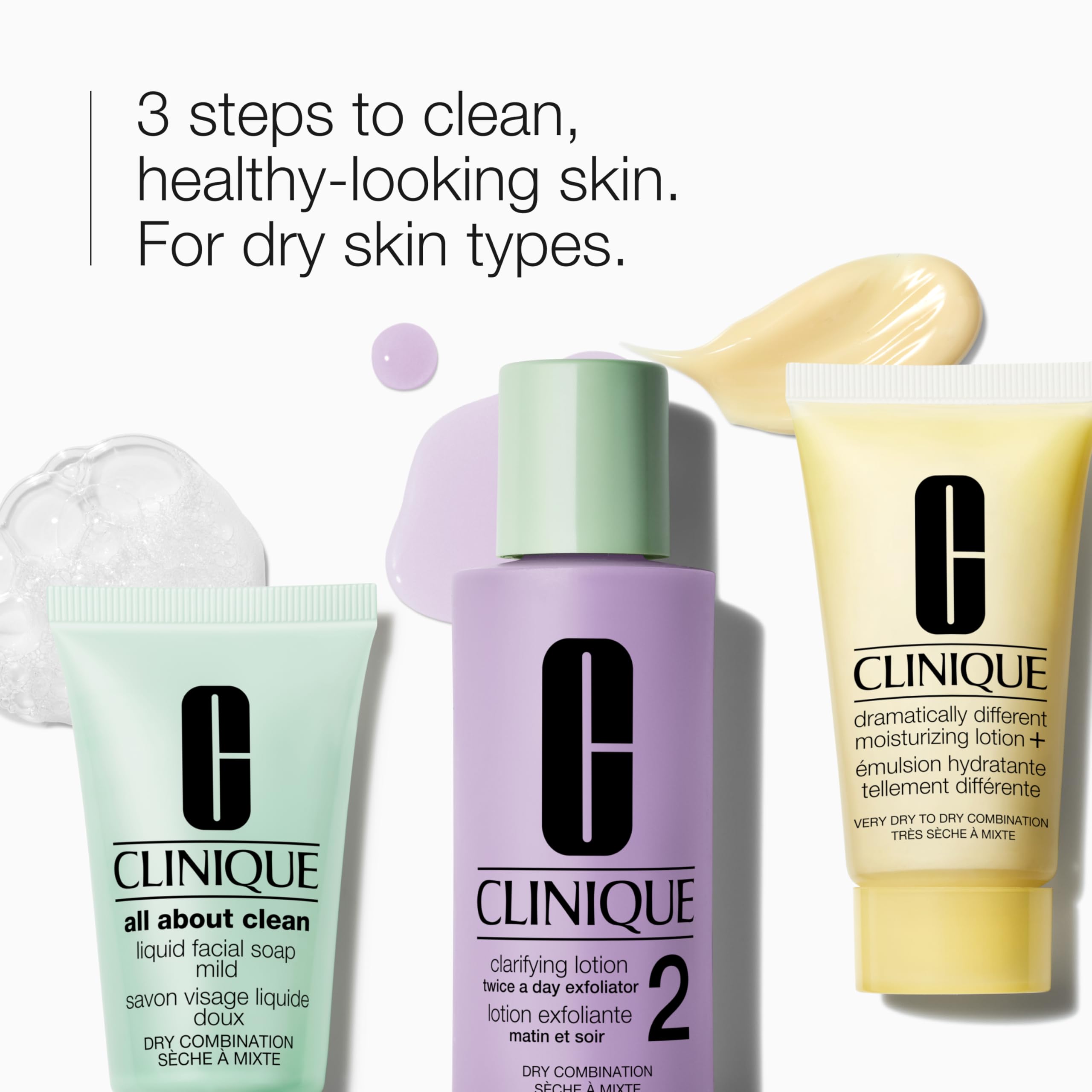 Clinique Great Skin, Great Deal Set For Dry Combination Skin Type II | Dramatically Different Lotion, All About Clean Mild Liquid Soap + Clarifying Lotion