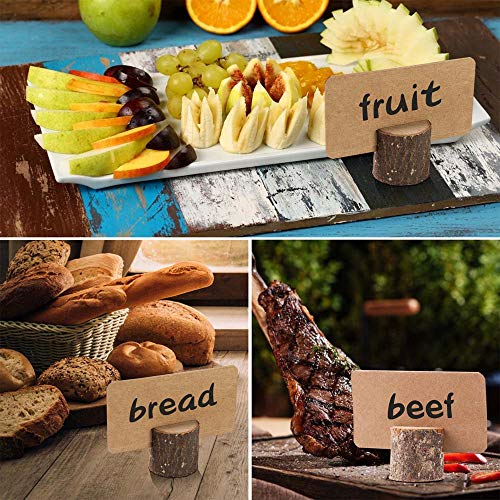 Toncoo 18Pcs Premium Wood Place Card Holders and 30Pcs Kraft Table Place Cards, Rustic Table Number Holders, Wood Photo Holders, Ideal for Wedding Party Table Name and More