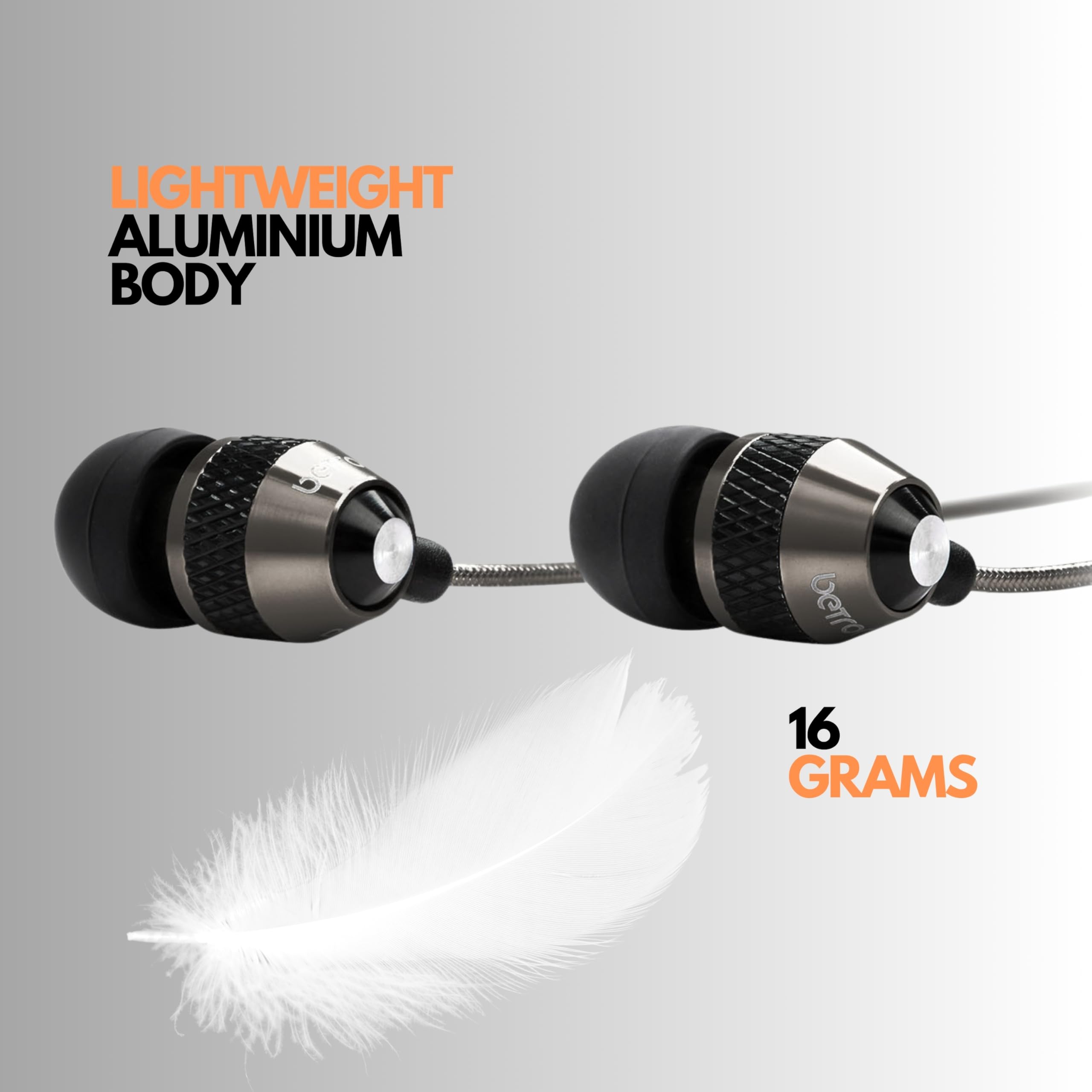 Betron B25 Earphones, Noise Isolating in-Ear Wired Headphones with Strong Bass, Tangle-Free Cord, Lightweight, Carry Case and Soft Earbud Tips (Black)