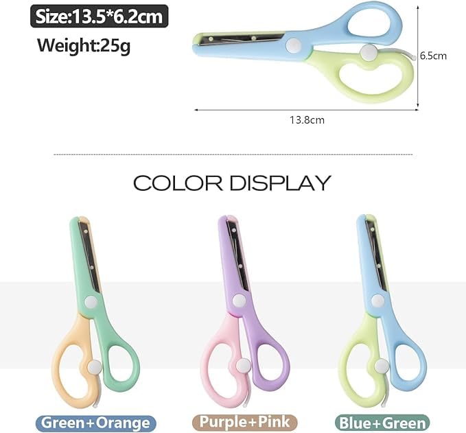 ANJOBIBI,Safety Scissors FOR KIDS 3-Pack, Training Craft Scissors,Ergonomic Handle Perfect for Paper Cutting, (PINK+ORANGE+BLUE)
