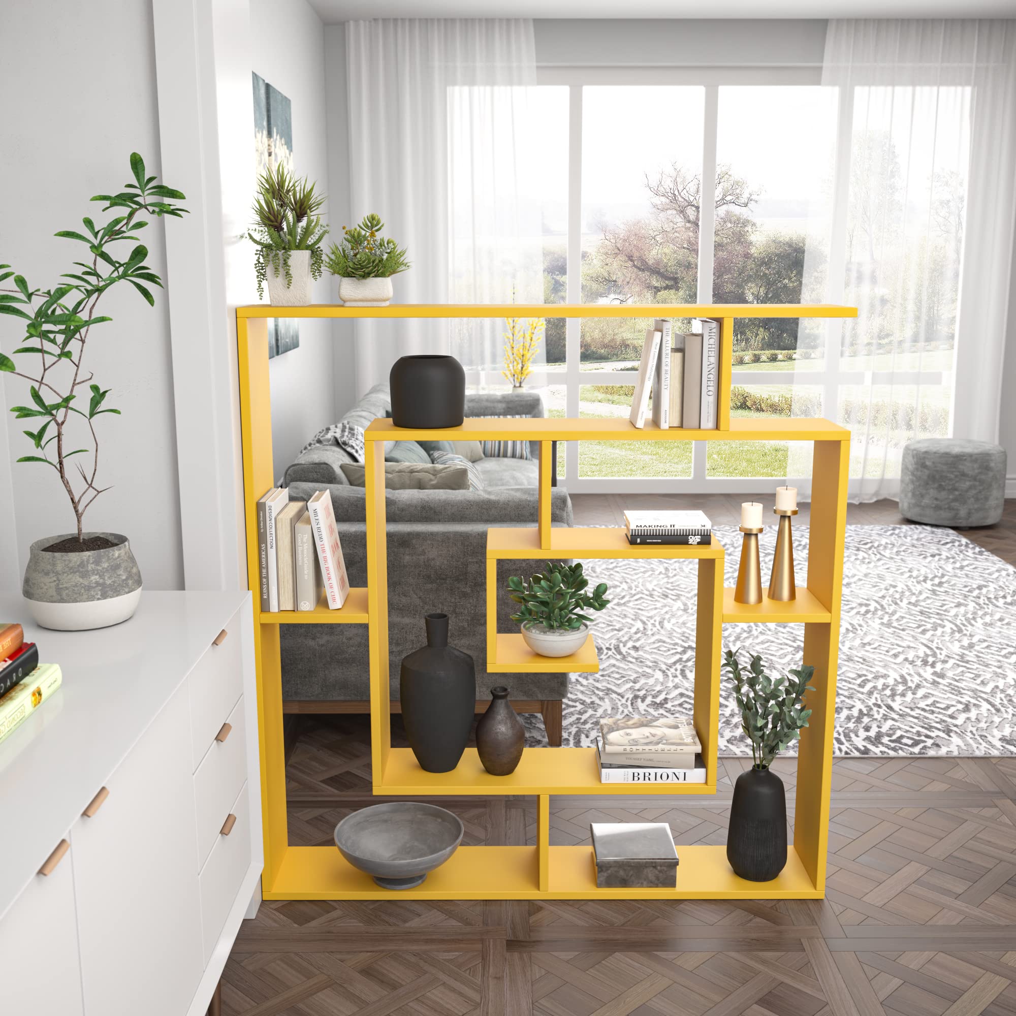 Ada Home Decor Briscoe Modern Mustard Bookcase 50.2'' H x 49.2'' W x 8.66'' D/Shelving Unit/Bookshelf