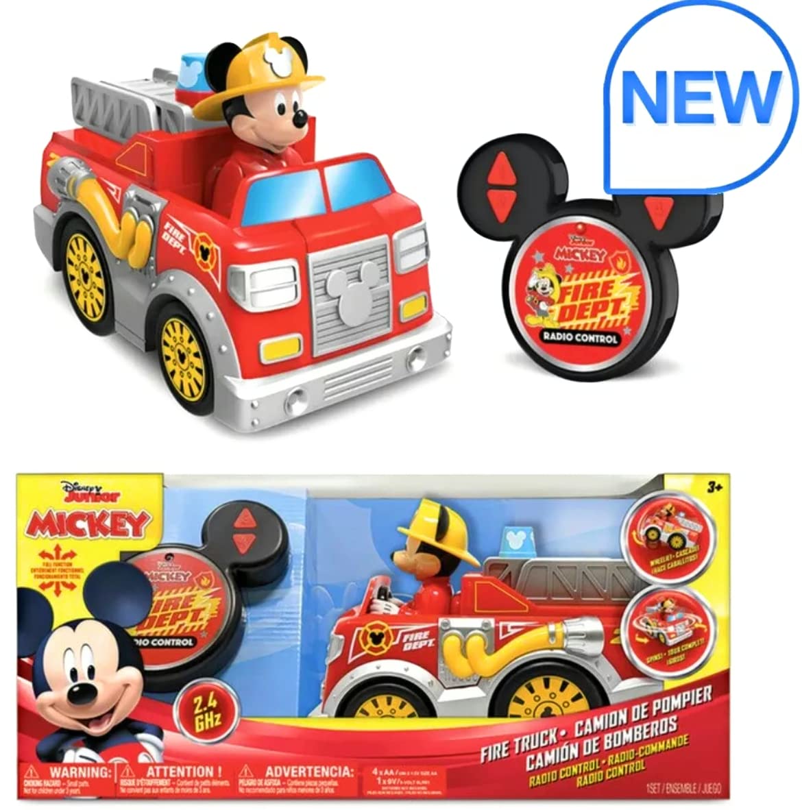 Disney Junior Mickey's 5.5" Full-Function Remote Control Firetruck, R/C Vehicle, Children Ages 3 Years and up