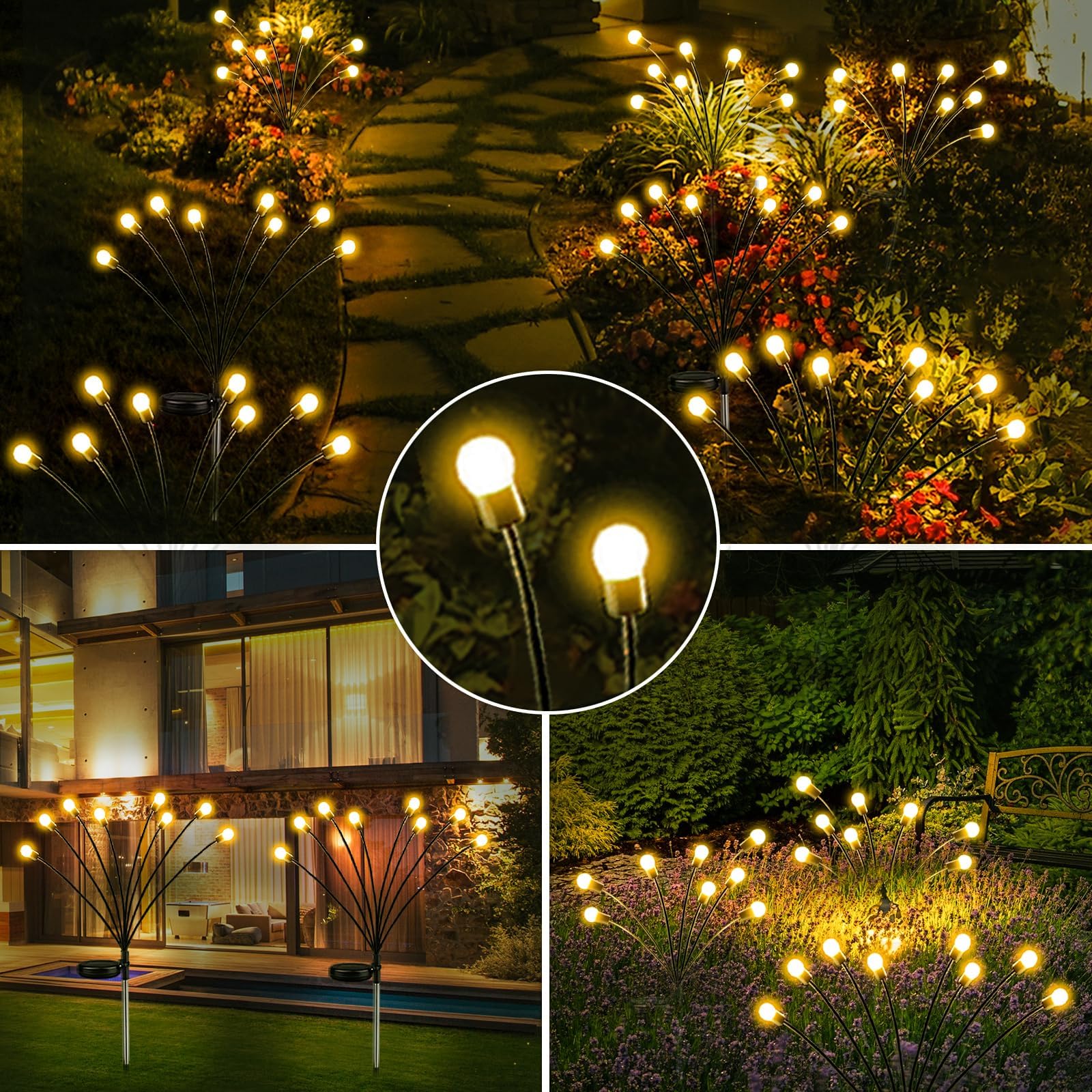 Albelt 6-Pack Solar Garden Lights Outside, 48 LED Swaying Firefly Solar Lights (Sway by Wind), Waterproof Solar Yard Lights for Outside Fairy Garden Decor Patio Pathway Landscape (Warm White)