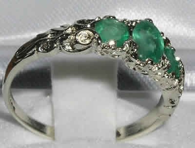 925 Sterling Silver Real Genuine Emerald Womens Band Ring - Size 4