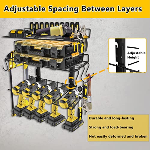 PIGTAB Power Tool Organizer Utility Rack, Drill Holder Wall Mount, Adjustable Height Garage Storage Rack for Drill Screwdriver Pliers Wrenches, Gift for Men, Metal