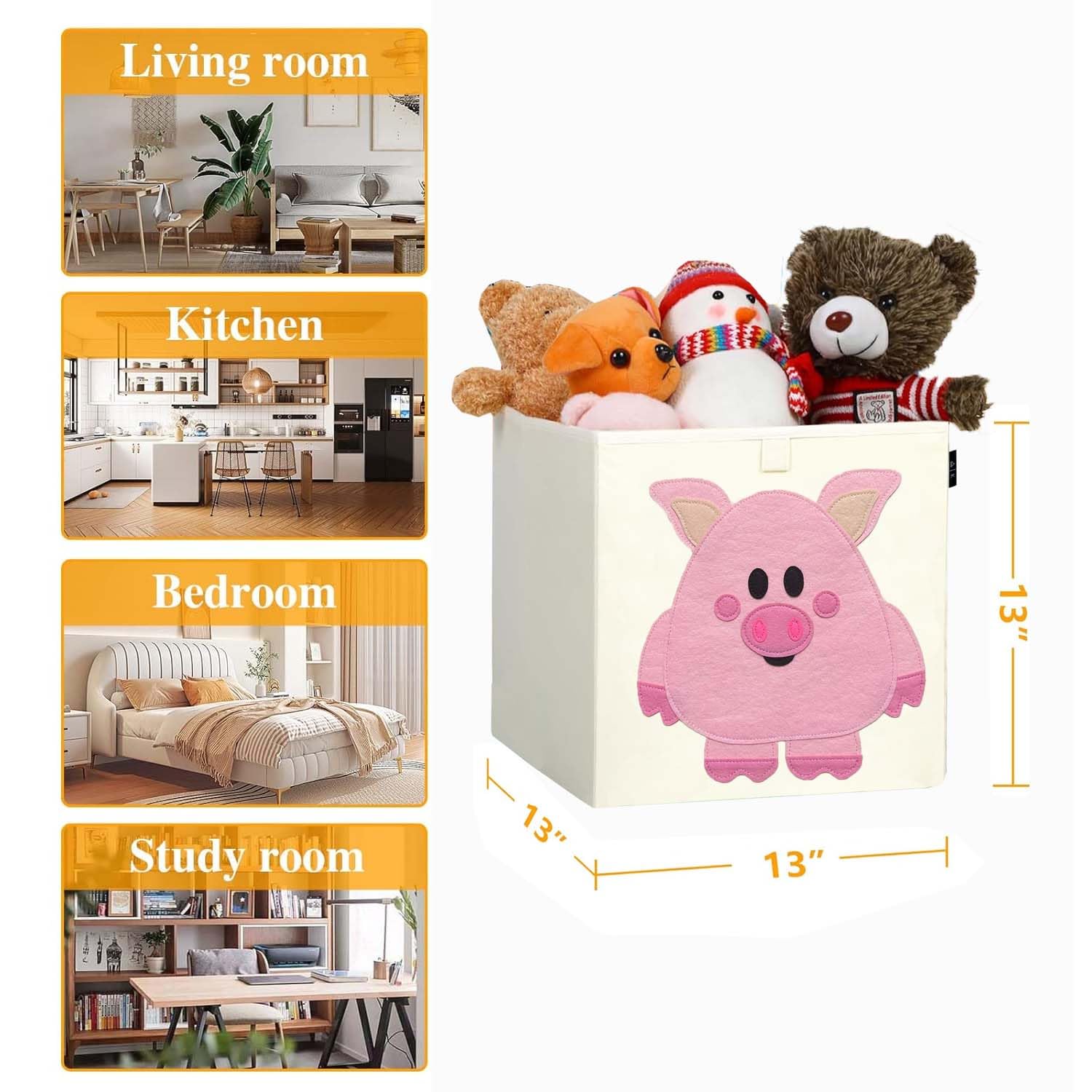 KOVCHEG Foldable Animal Toy Storage Bins/Cube/Box/Chest/Organizer for Kids & Nursery, 13 inch (piggy)