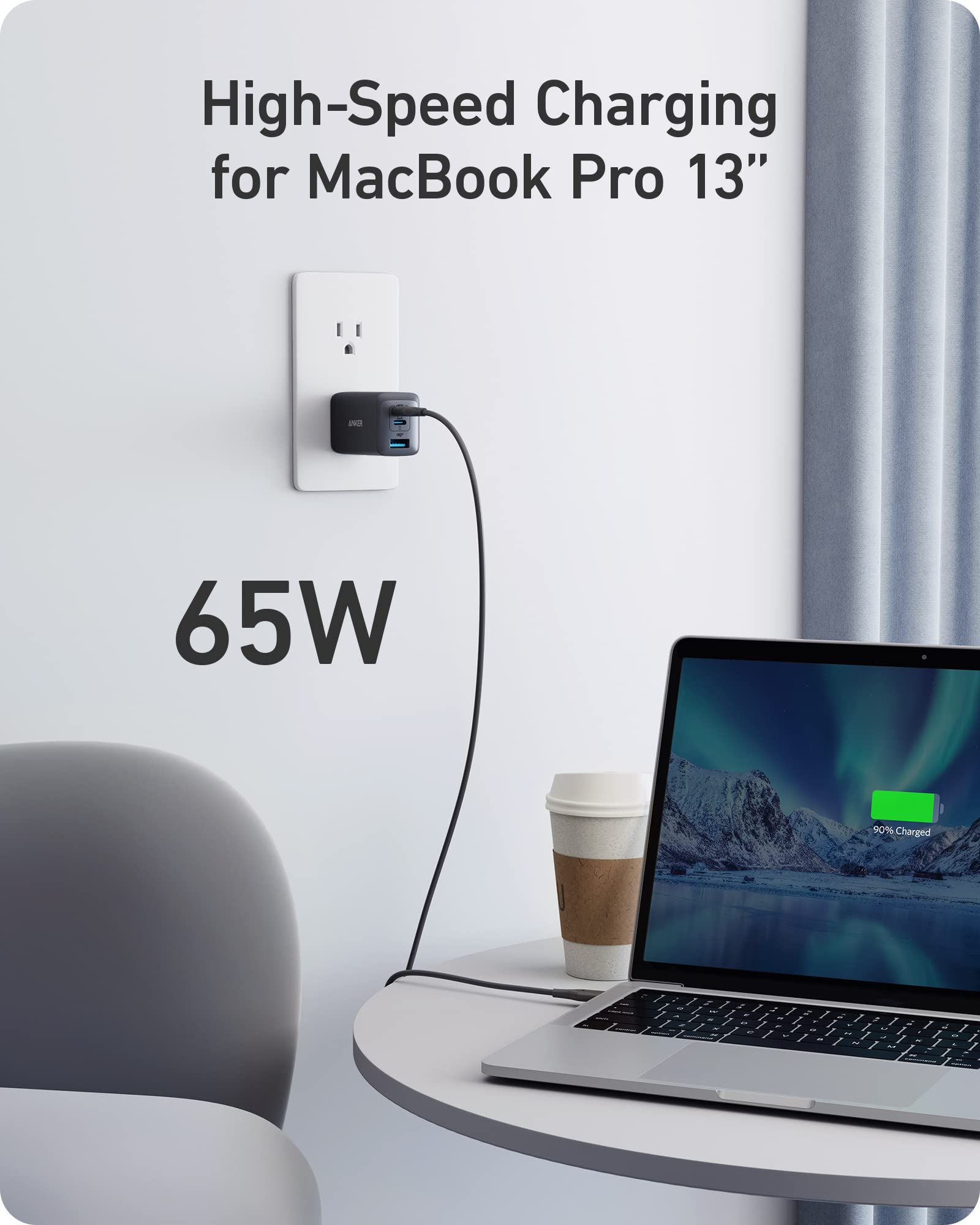 Anker USB C Cable, [2-Pack, 6ft] USB C Charger Cable, Premium Nylon USB A to Type C Charger Cable & Anker USB C Charger, 735 Charger (Nano II 65W), PPS 3-Port Fast Compact Foldable Wall Charger