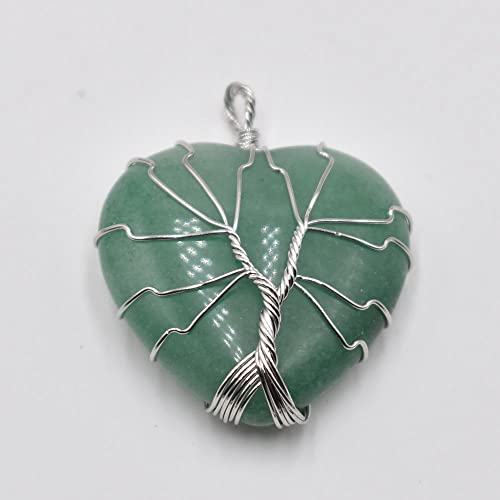6pcs/lot White Color Wire Wrap Handmade Tree of Life Heart Shape Natural Stone Mixed Pendants - ( Metal Color: Blue Sand Stone )