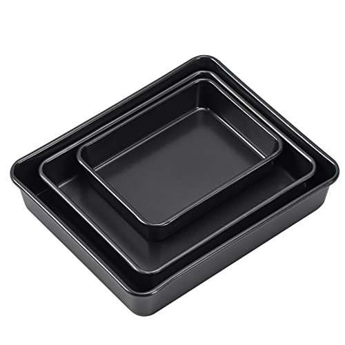 CAMOFOXIN Nonstick Roasting Pan, Deep Baking Pan Set, Large Cake Pan Sets for Oven, 3-Piece Brownie Pan (Black)