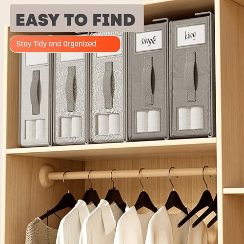 ARTIFICAY 4 Pack Bed Sheet Organizers and Storage, Foldable Sheet Organizer for Linen Closet, Sheets Set Folder Keeper with Window XL (Queen & King Size) (Gray Arrow, Pack of 4)