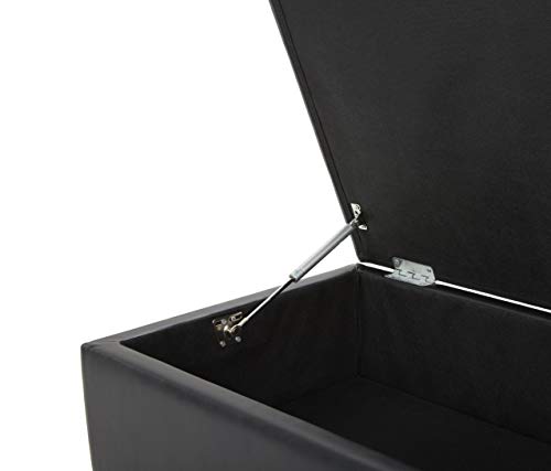 Amazon Brand – Rivet Rectangular Channel-Faux Leather Tufted Velvet Storage Ottoman with Soft-Close Hinge, 45.3"W, Black