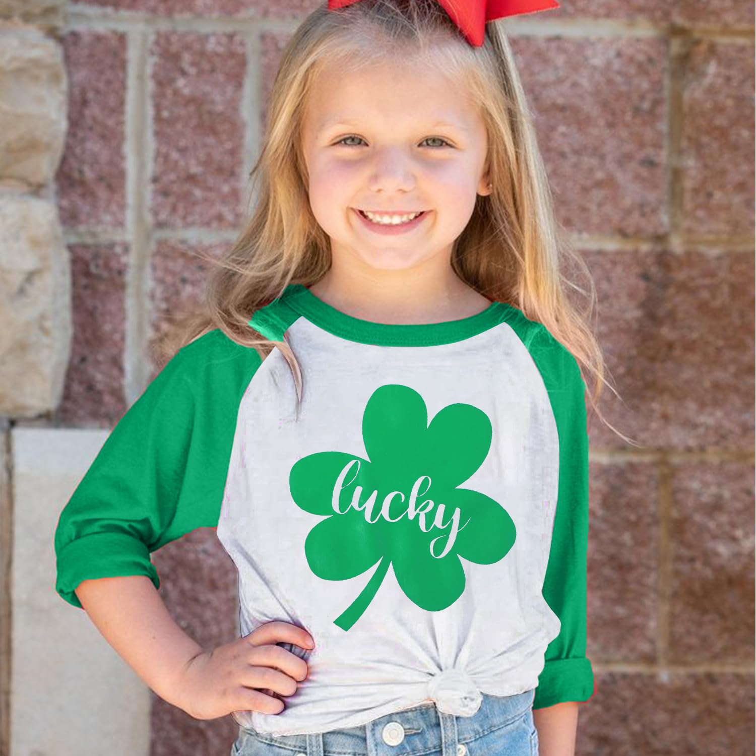 Baby St. Patricks Day Shirt Lucky Clover 3/4 Raglan Sleeve T-Shirt Toddler Kids Baseball Cotton Tee Tops Green