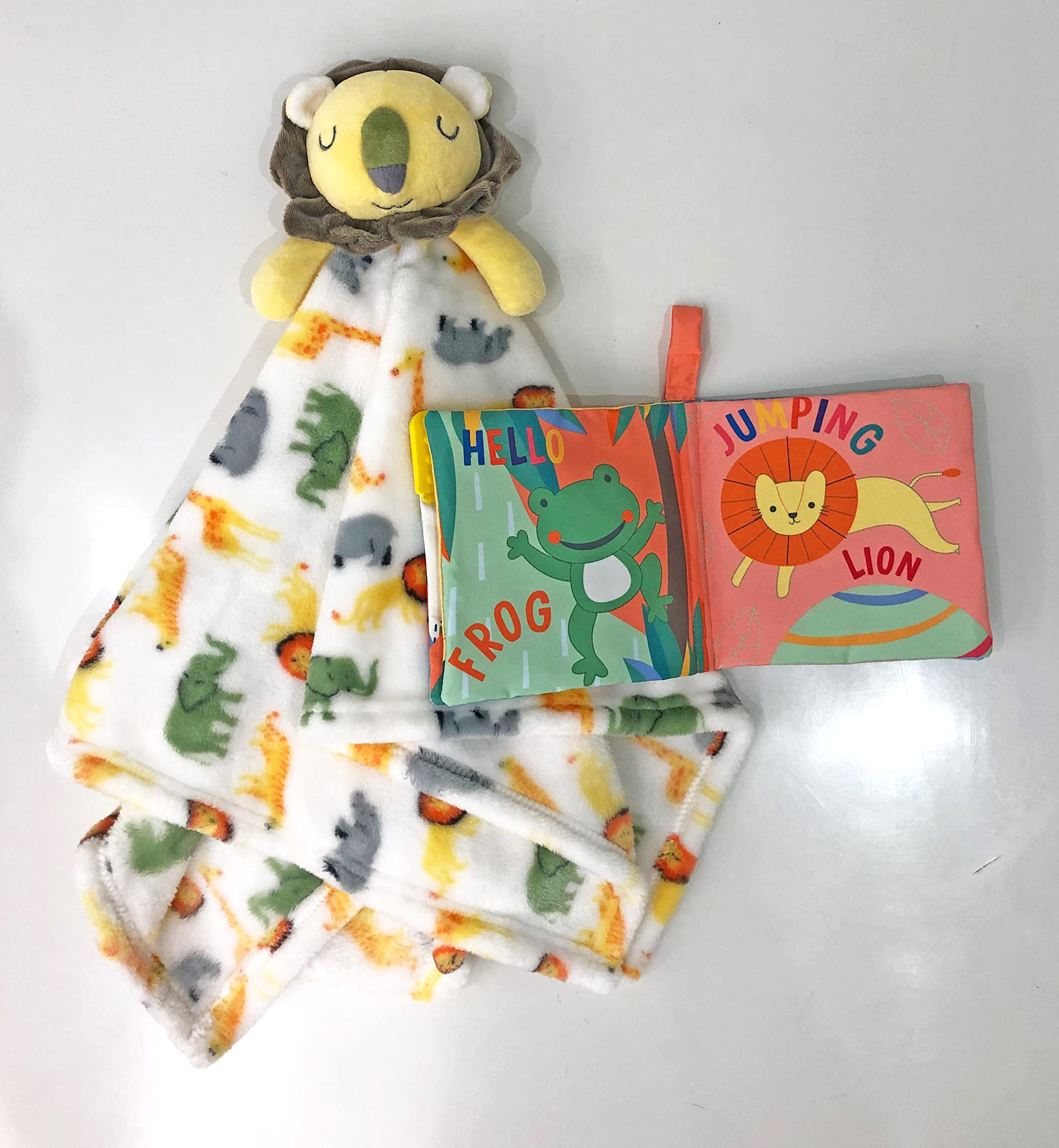 Baby Starters Large 24 inch Plush Snuggle Blanket with Toy Attached, Lion (Jungle Safari Animal Print)
