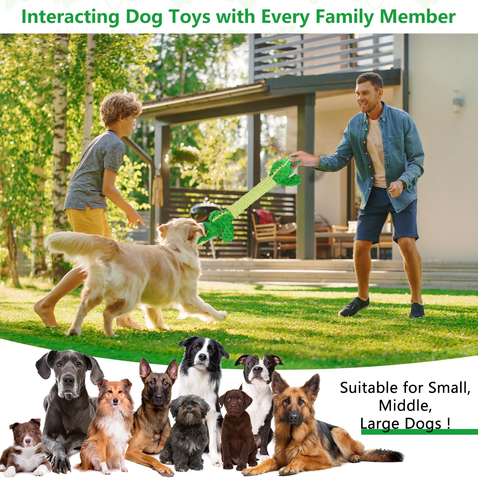 Large Squeaky Dog Toys, Interactive Puppy Toys with Crinkle Paper, Pull Tug of War Dog Toy, Plush Dog Chew Toys for Small, Medium, Large Breed