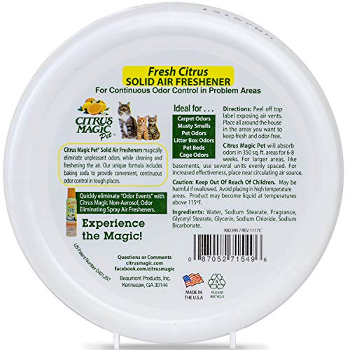 Citrus Magic Pet Odor Absorbing Solid Air Freshener for Home, Air Purifier, Fresh Citrus, Must have Pet Supplies, 8 Oz (Pack of 3)