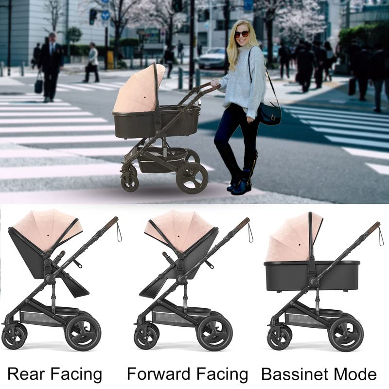 Baby Stroller for Newborn to Toddler, Cynebaby Bassinet Stroller Luxury Infant Pushchair Multi Position Reclining Pram with Mommy Bag/footmuff